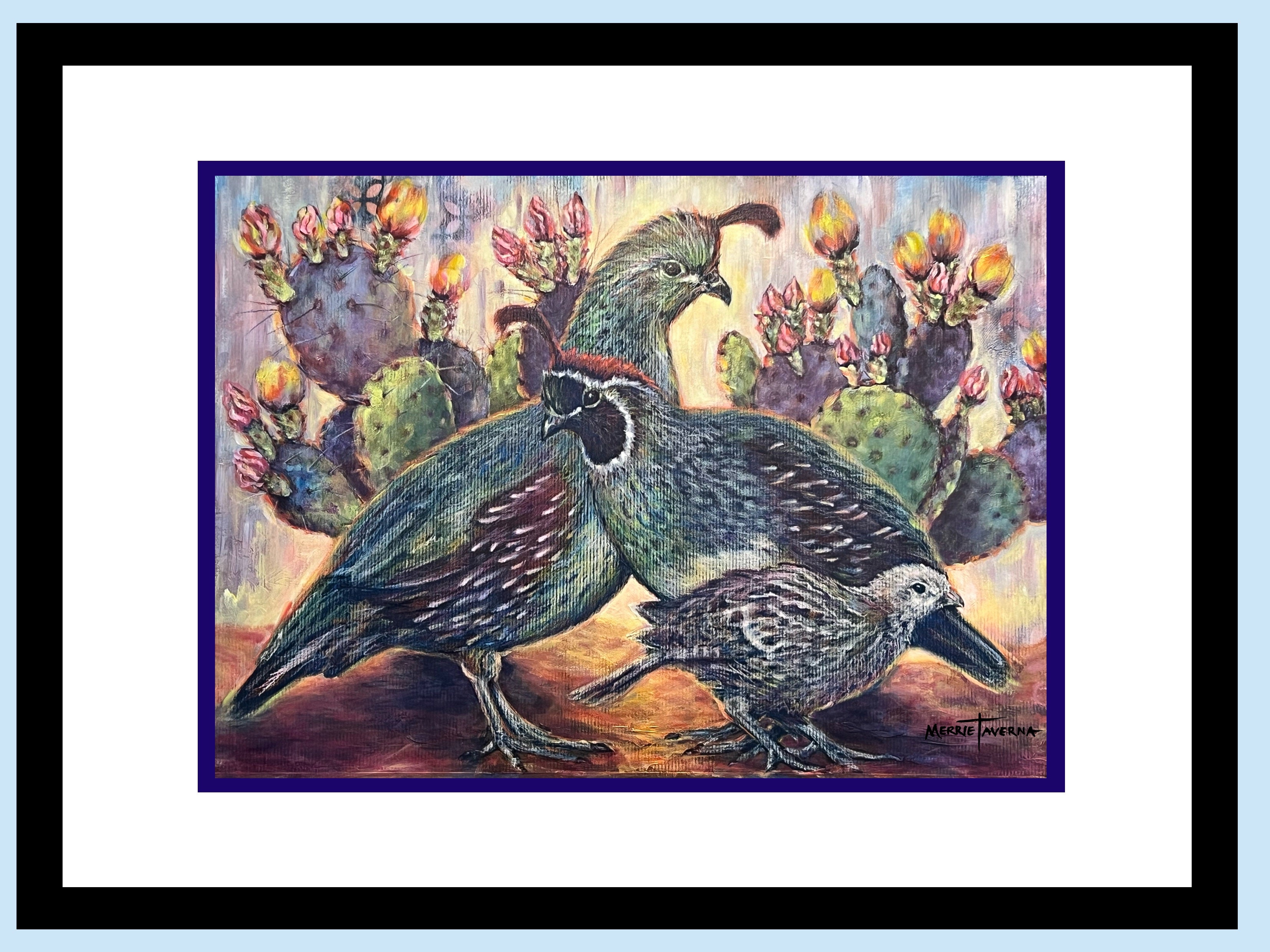 Quail Family and chick with blooming desert cactus – Merrie Taverna ...